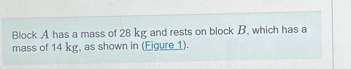 Solved Block A has a mass of 28kg ﻿and rests on block B, | Chegg.com