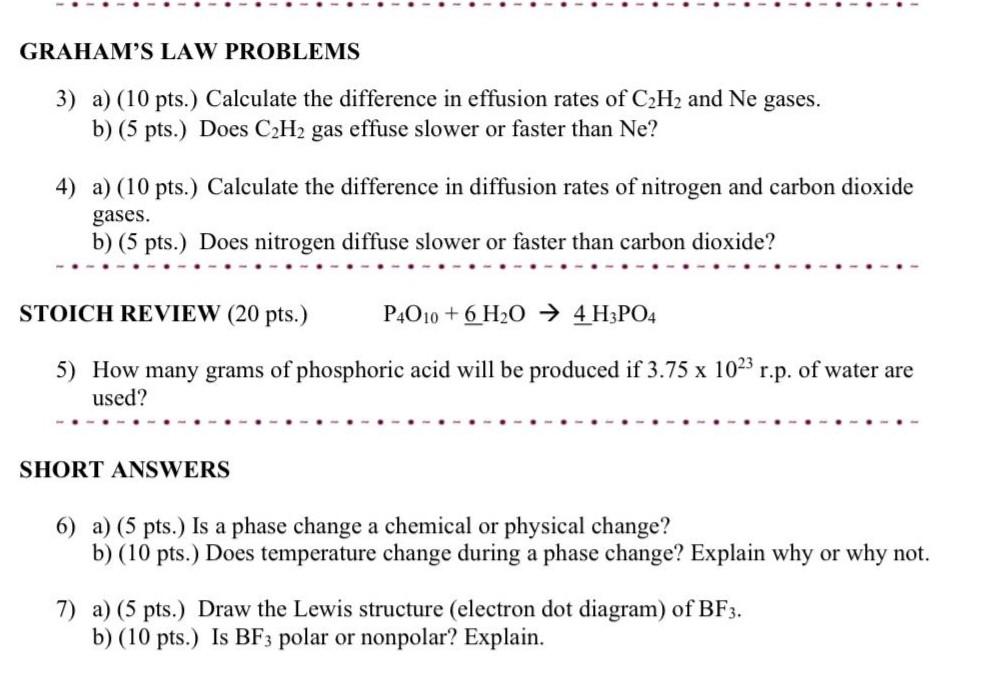 Solved GRAHAM'S LAW PROBLEMS 3) a) (10 pts.) Calculate the | Chegg.com