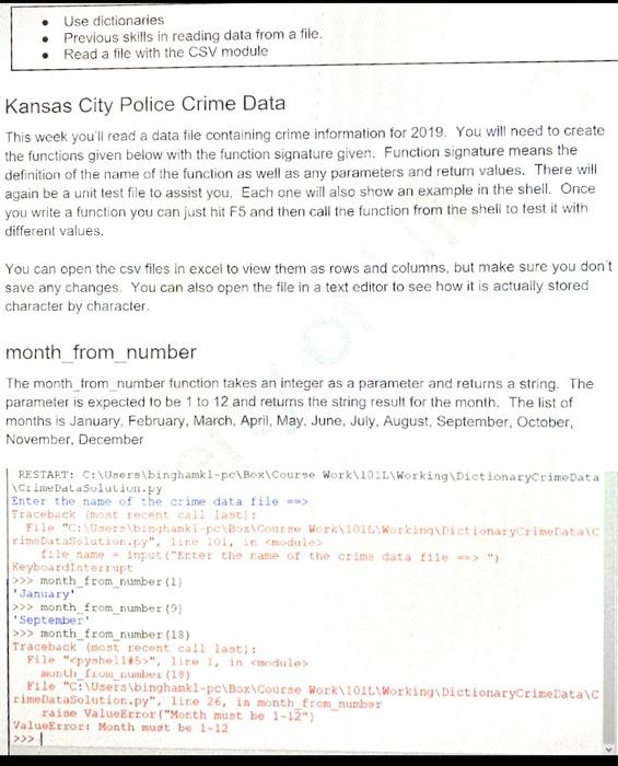 Solved - Use dictionaries - Previous skills in reading data | Chegg.com