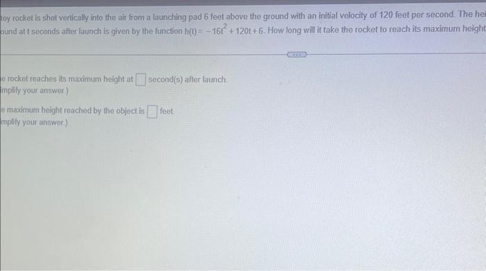 Solved a toy rocket is shot vertically into the air from a | Chegg.com