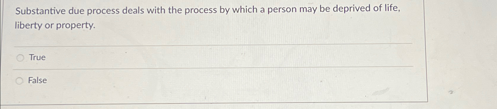 Solved Substantive due process deals with the process by | Chegg.com