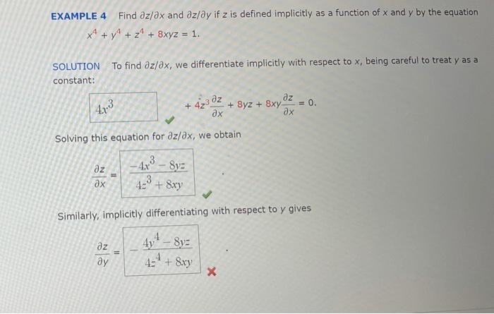 Solved x4+y4+z4+8xyz=1 SOLUTION To find ∂z/∂x, we | Chegg.com