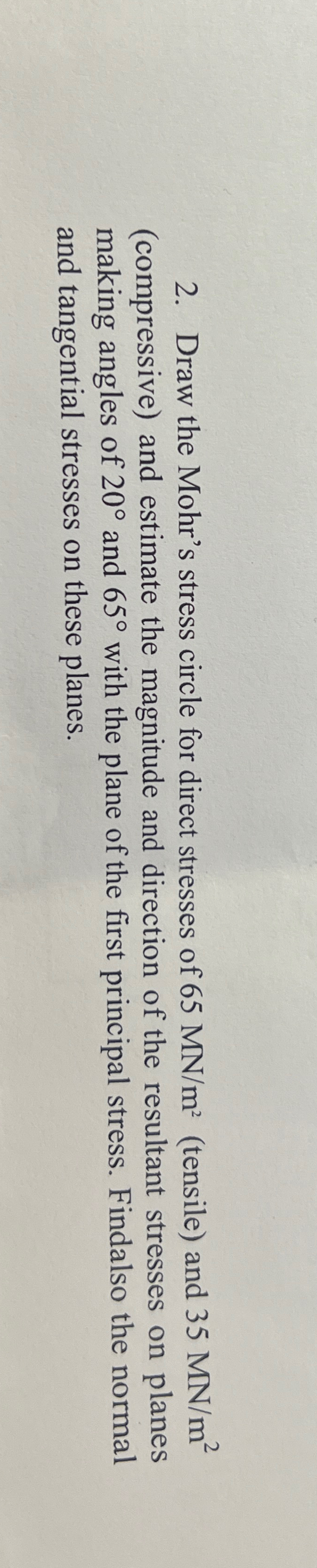 Solved Draw the Mohr's stress circle for direct stresses of | Chegg.com