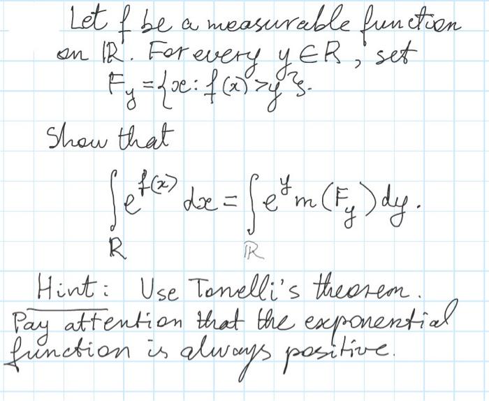 Solved Let F Be A Measurable Function On R For Every Y∈r 