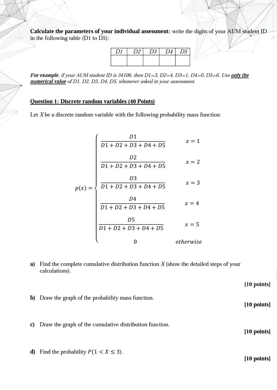 Solved Calculate the parameters of your individual | Chegg.com