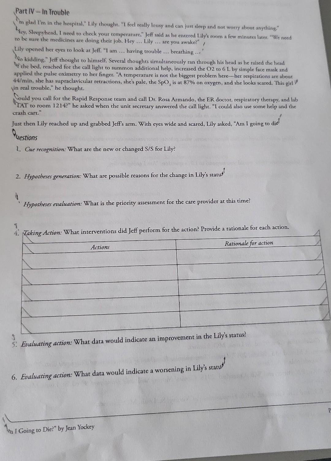Solved Part IV - In Trouble "m glad I'm in the hospital," | Chegg.com
