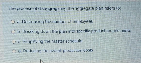 Solved The process of disaggregating the aggregate plan | Chegg.com