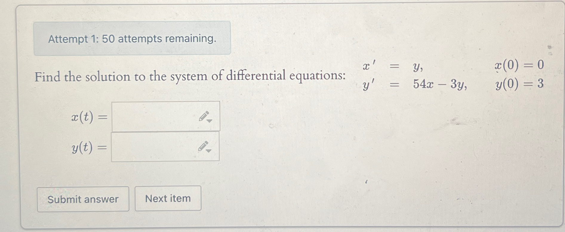 Solved Attempt 1: 50 ﻿attempts remaining.Find the solution | Chegg.com