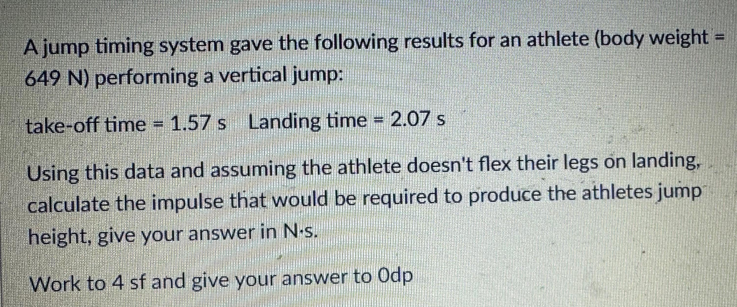 Solved A jump timing system gave the following results for | Chegg.com