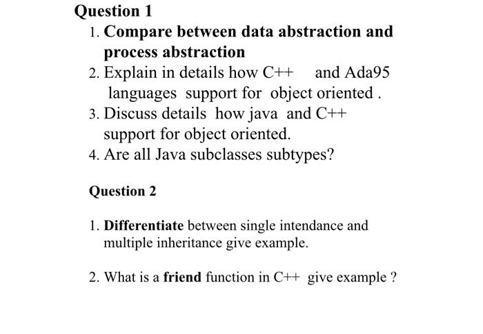 Solved 1. Compare between data abstraction and process | Chegg.com