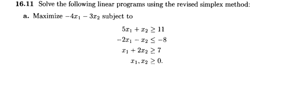 16.11 ﻿Solve the following linear programs using the | Chegg.com