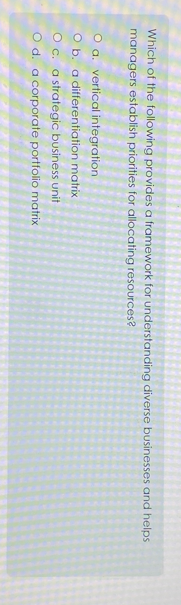 Solved Which of the following provides a framework for | Chegg.com