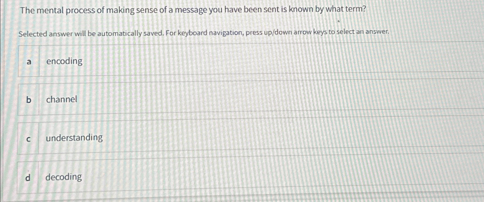 Solved The mental process of making sense of a message you | Chegg.com