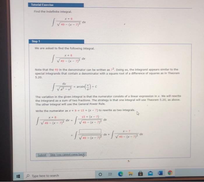 Solved Tutorial Exercise Find the indefinite integral. X +8 | Chegg.com