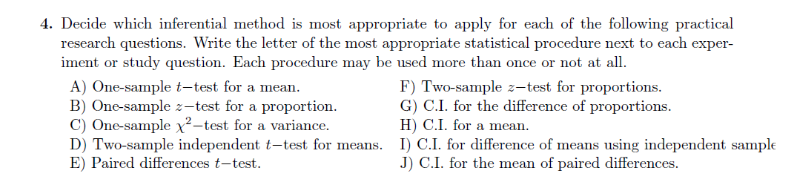 Solved Decide which inferential method is most appropriate | Chegg.com