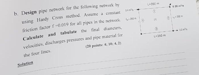 Solved b. Design pipe network for the following network by | Chegg.com