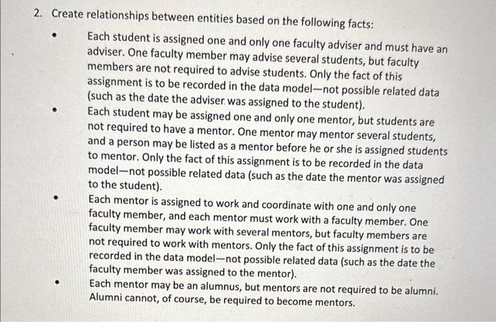 Solved 2. Create relationships between entities based on the | Chegg.com
