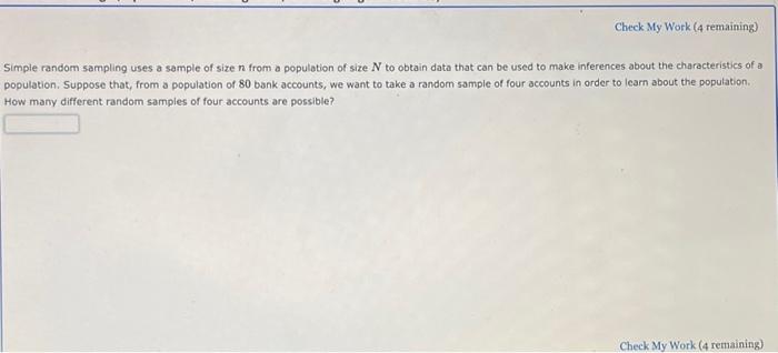 Solved Simple random sampling uses a sample of size n from a | Chegg.com