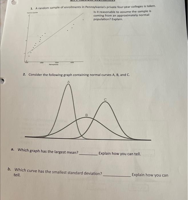 1. A random sample of enrollments in Pennsylvania's | Chegg.com