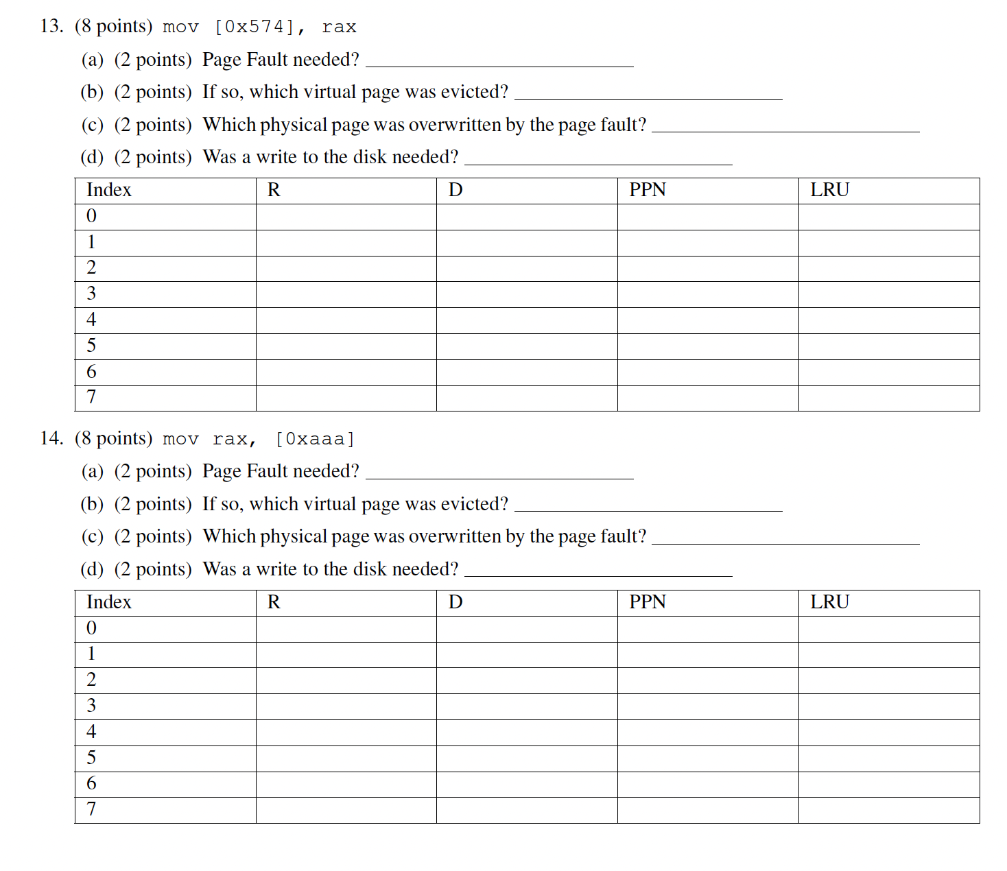 Solved 13. (8 ﻿points) ﻿mov [0x574], ﻿rax (a) (2 ﻿points) | Chegg.com