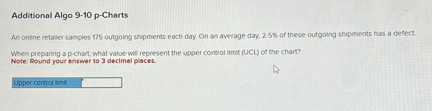 Solved Additional Algo 9-10 ﻿p-ChartsAn online retaller | Chegg.com