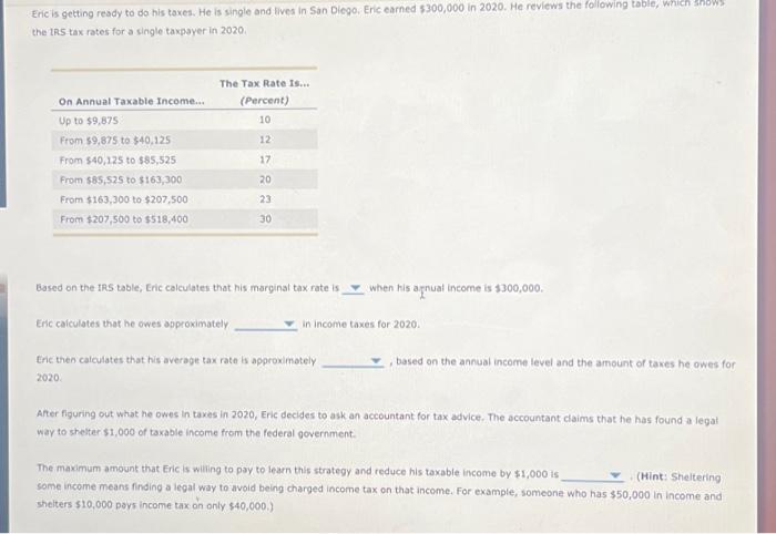 Solved Eric is getting ready to do his taxes. He is single | Chegg.com