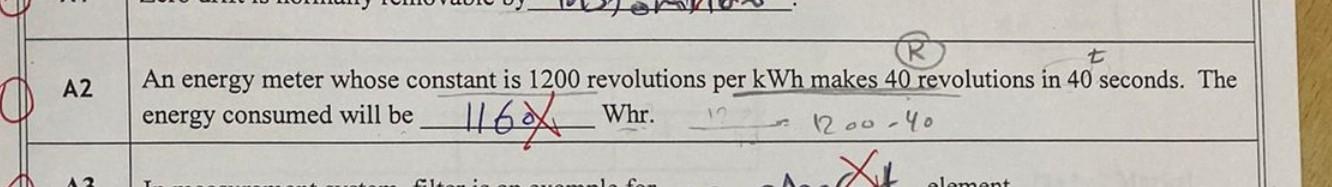 Solved A2 An energy meter whose constant is 1200 revolutions | Chegg.com