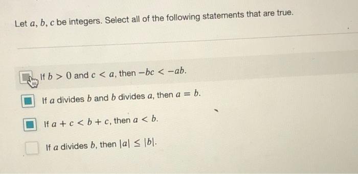 Solved Let a, b, c be integers. Select all of the following | Chegg.com