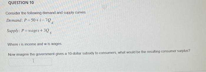 Solved Consider the following demand and supply curves | Chegg.com