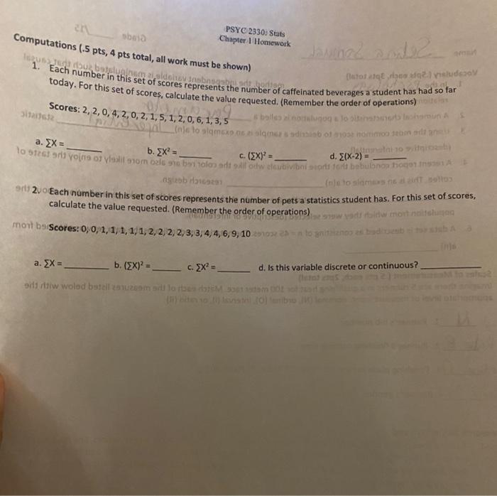 Solved Computations (.5 pts, 4 pts total, all work must be | Chegg.com