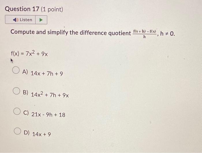 Solved Compute and simplify the difference quotient | Chegg.com