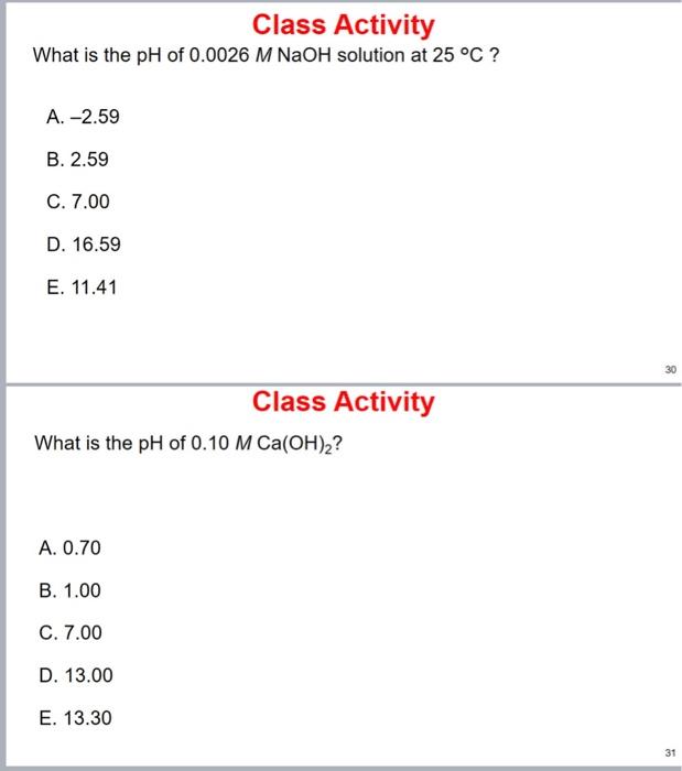 Solved Class Activity What is the pH of 0.0026MNaOH solution | Chegg.com