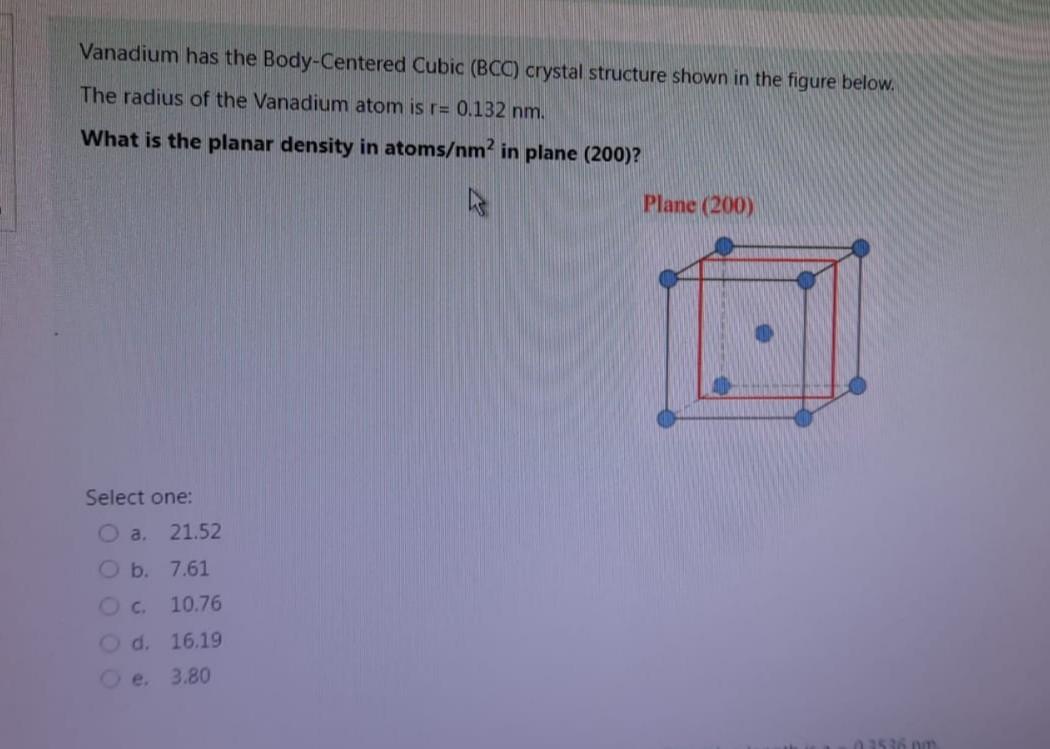 Solved Vanadium has the Body-Centered Cubic (BCC) crystal | Chegg.com