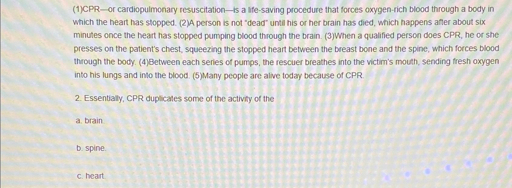 Solved (1)CPR—or cardiopulmonary resuscitation—is a | Chegg.com