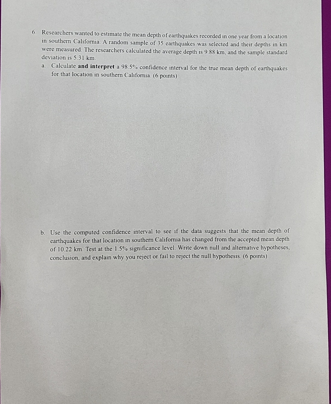 Solved Researchers wanted to estimate the mean depth of | Chegg.com