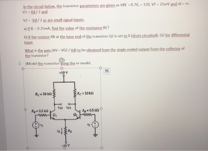 Solved In the circuit below the transistor parameters are | Chegg.com