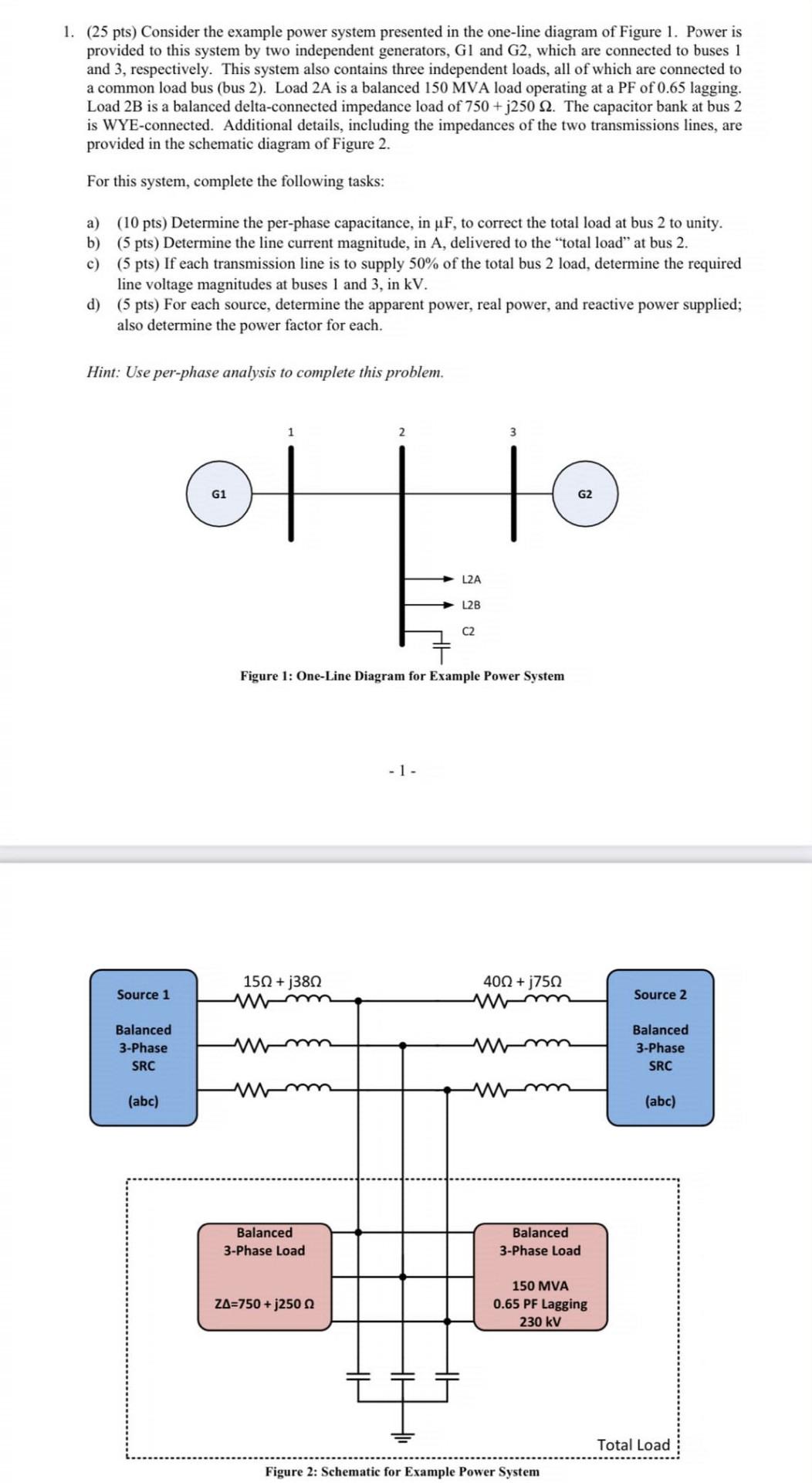 Solved 1. (25 pts) Consider the example power system | Chegg.com