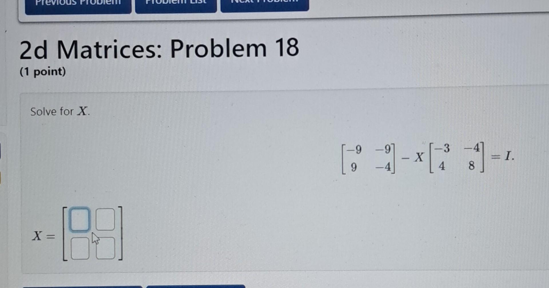 Solve for X. *-188 -9 9 -91 -4 ALU X -3 4 8 = I. | Chegg.com