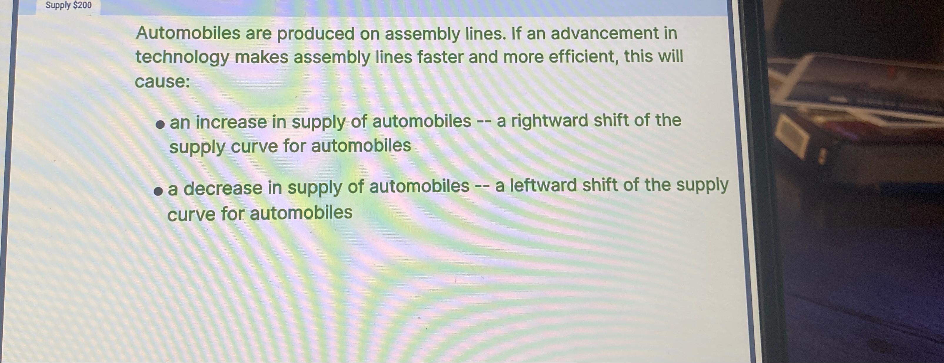 Solved Supply $200Automobiles are produced on assembly | Chegg.com