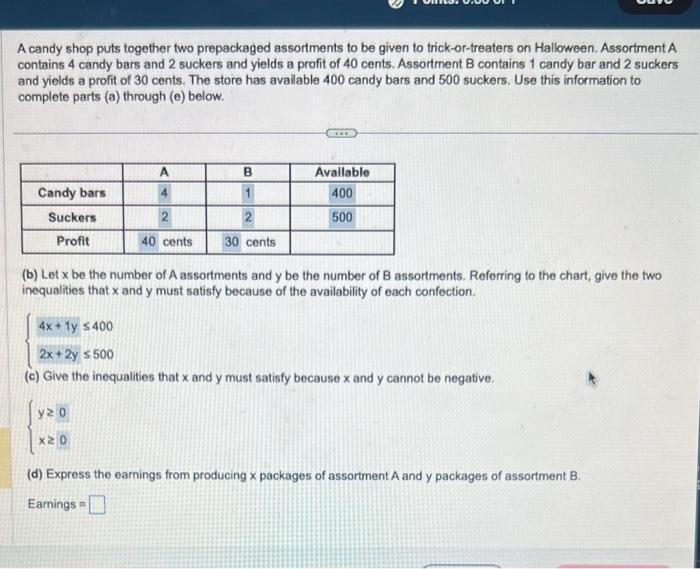Solved A candy shop puts together two prepackaged | Chegg.com