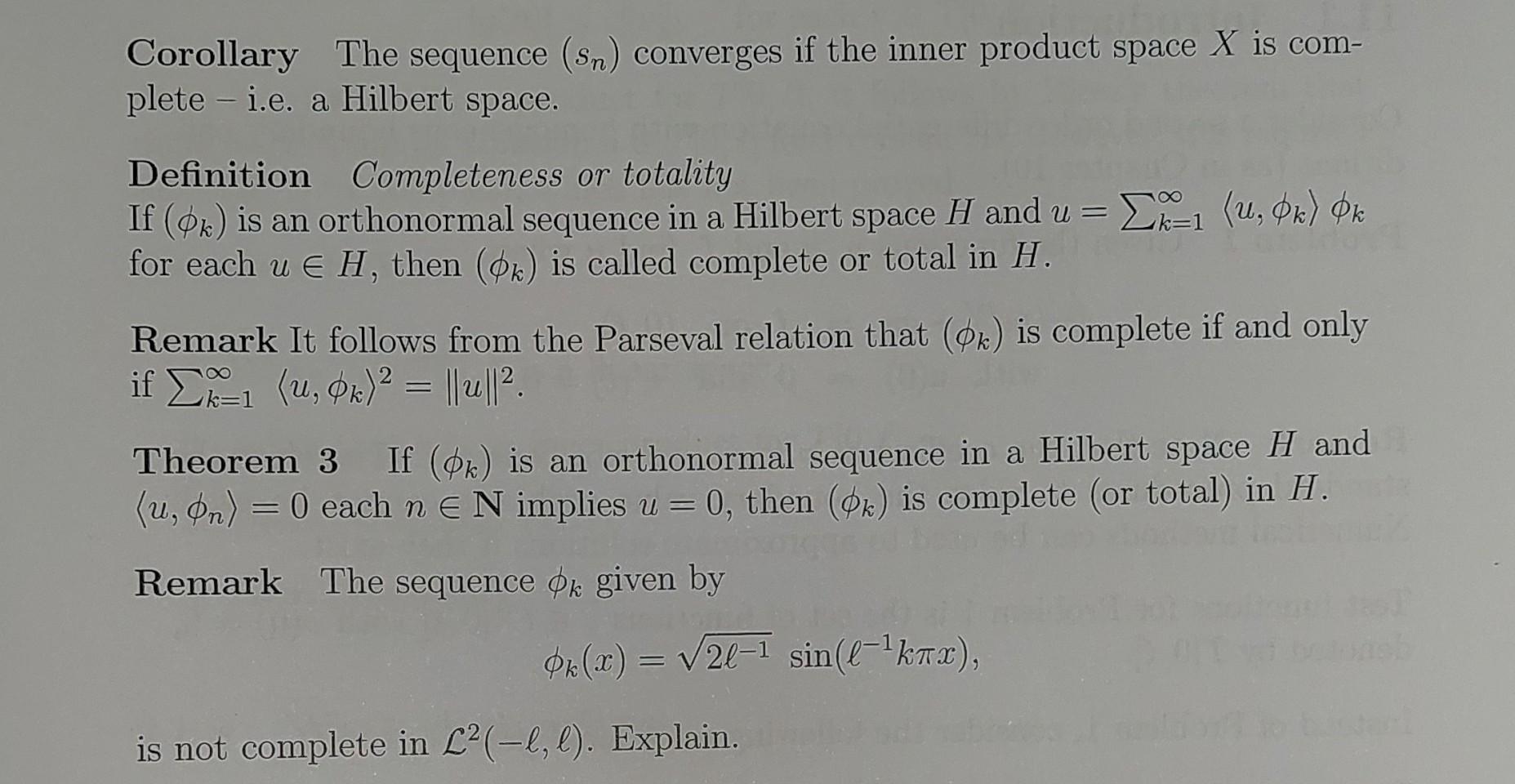 Corollary The sequence (sn) converges if the inner | Chegg.com