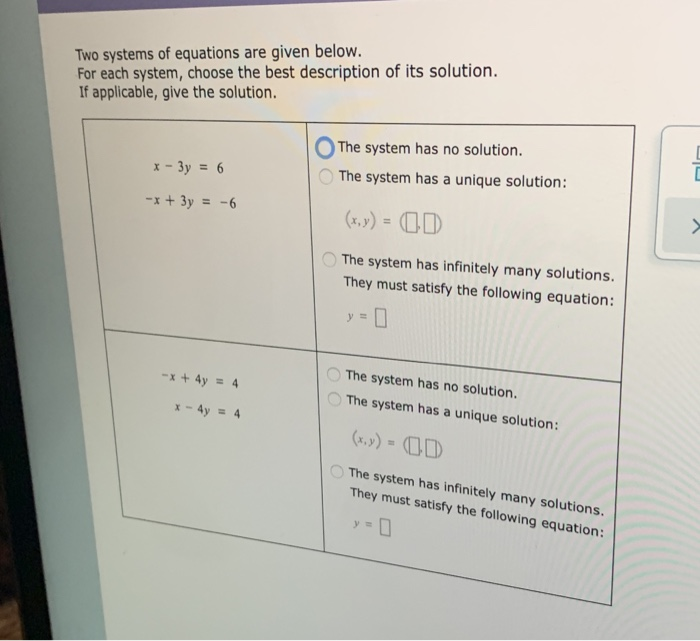 Solved Two systems of equations are given below. For each | Chegg.com