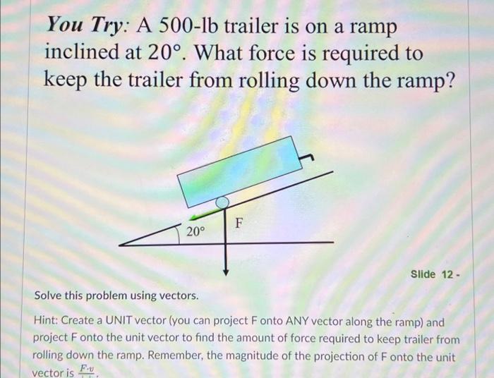 Solved You Try: A 500-lb trailer is on a ramp inclined at | Chegg.com