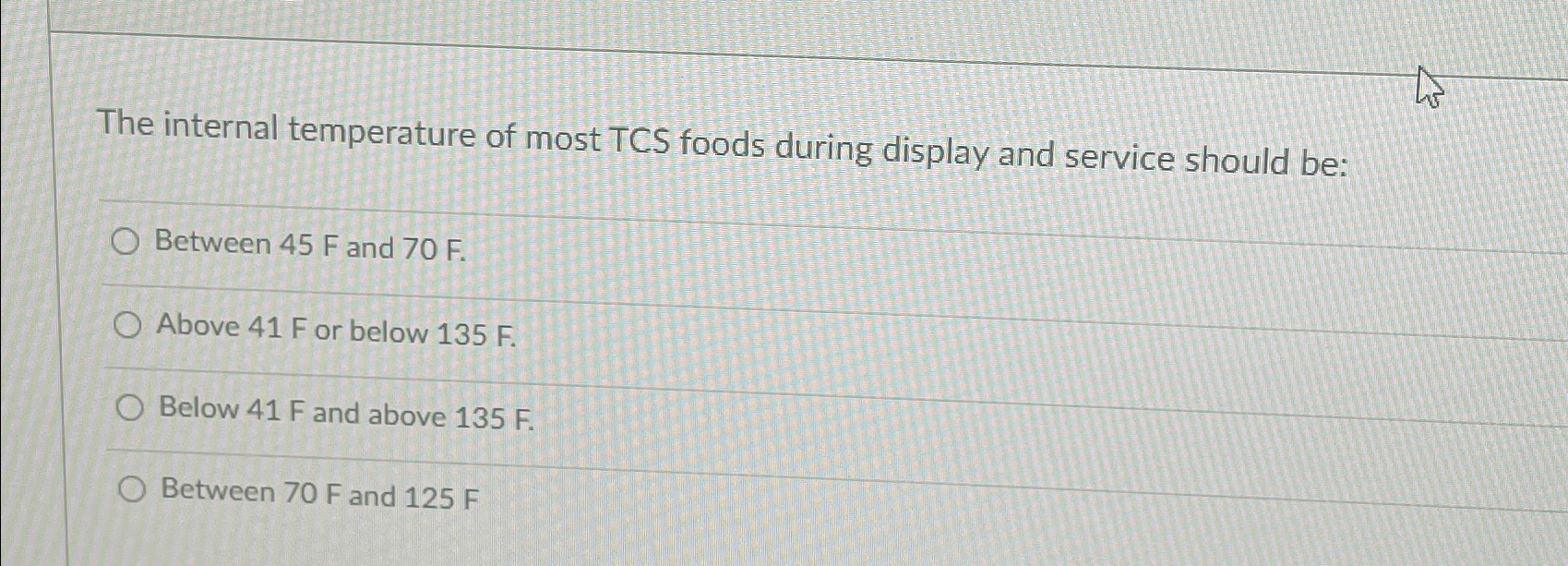 Solved The internal temperature of most TCS foods during | Chegg.com