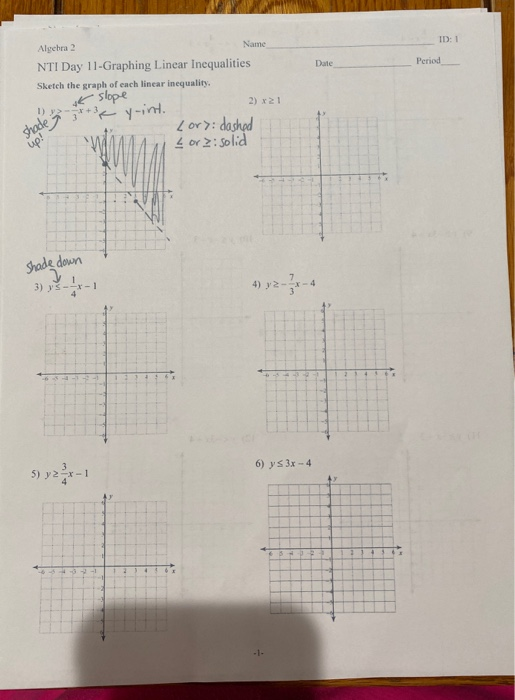 Solved ID: 1 Period Algebra 2 Name NTI Day 11-Graphing | Chegg.com