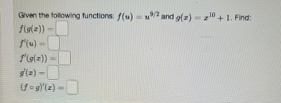 Solved Given the following functions: f(u)=u92 ﻿and | Chegg.com