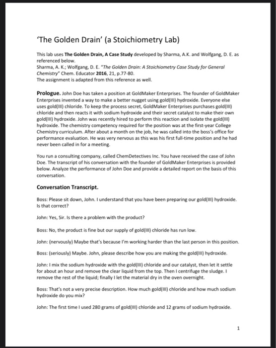 Solved 'The Golden Drain' (a Stoichiometry Lab) This lab | Chegg.com