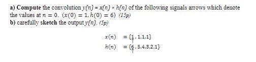 Solved a) Compute the convolution y(n)=x(n)∗h(n) of the | Chegg.com