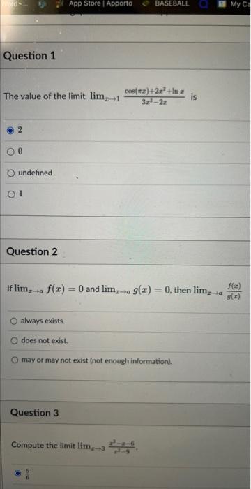 Solved The value of the limit limx→13x3−2xcos(πx)+2x2+lnx is | Chegg.com