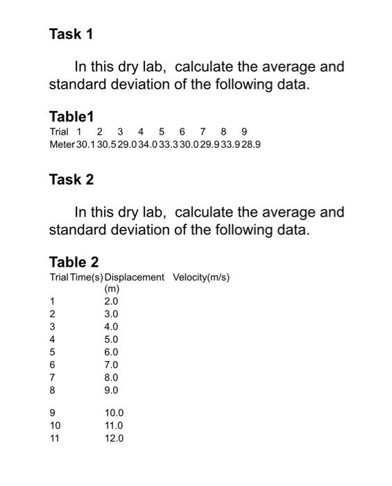 Solved Task 1 In this dry lab, calculate the average and | Chegg.com